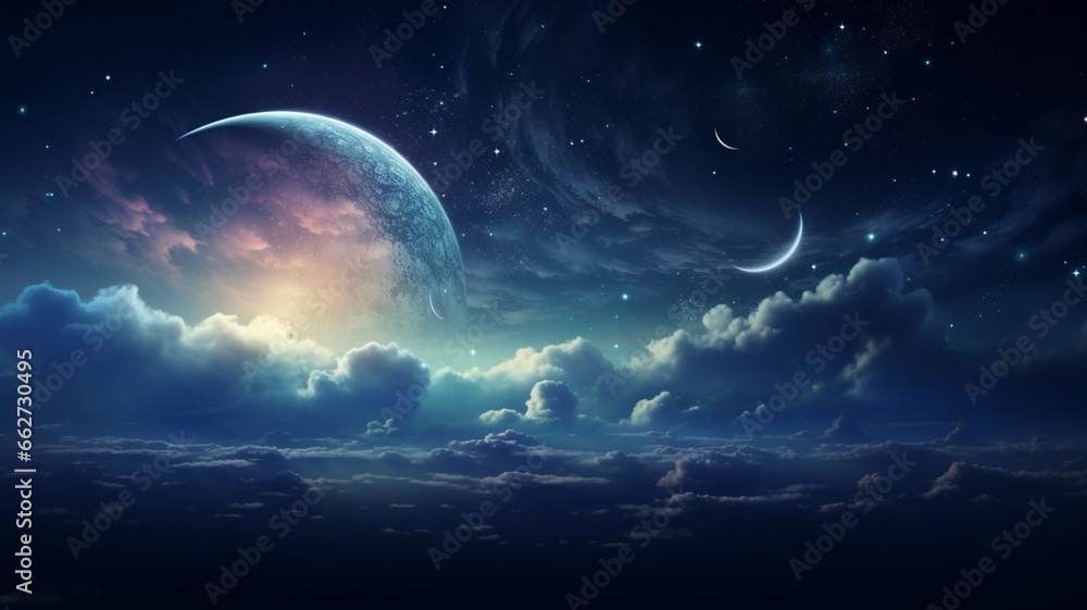 Crescent moon sky galaxy angel beautiful painting wallpaper image Ai ...