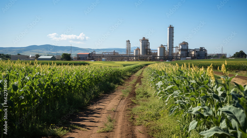 Biofuel Production: A biofuel refinery where organic materials are ...