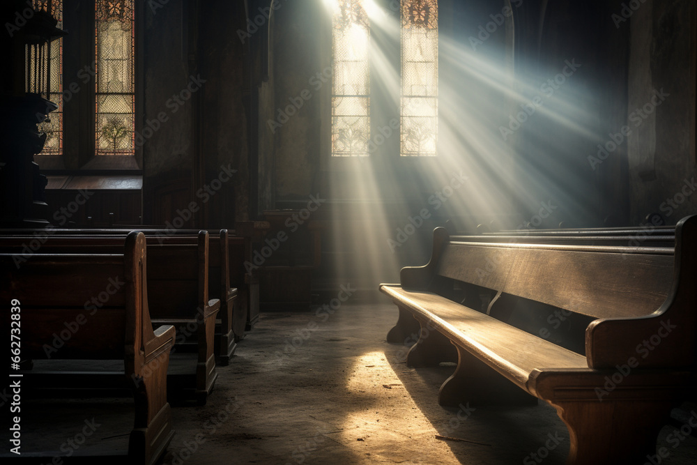 In the solitude of an empty church, Jesus sits in a pew, his presence ...