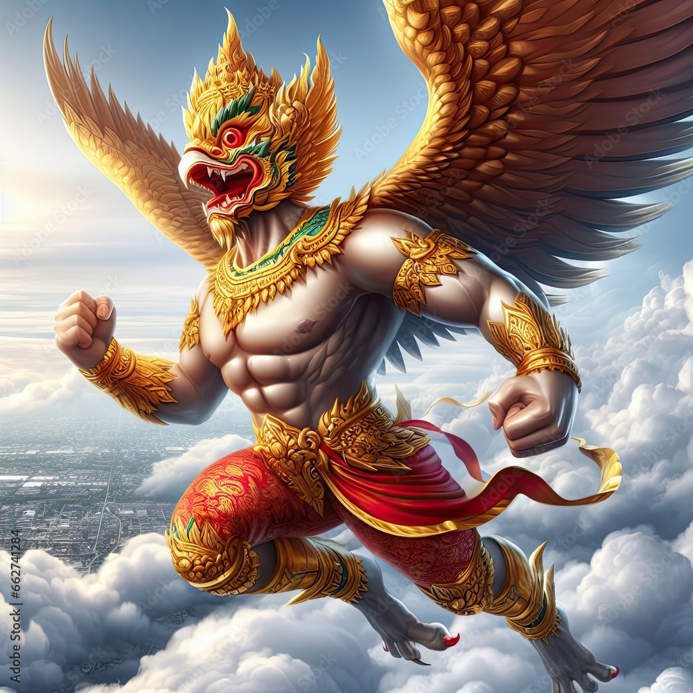 Garuda has the body of a person, the back of a bird and has wings. A ...