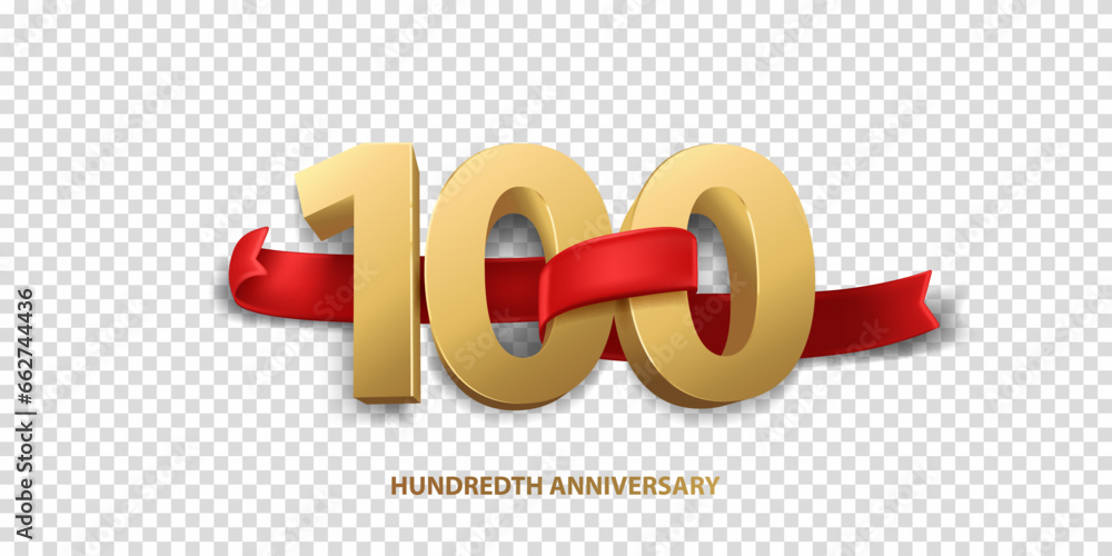 100th Year anniversary celebration background. 3D Golden number wrapped ...