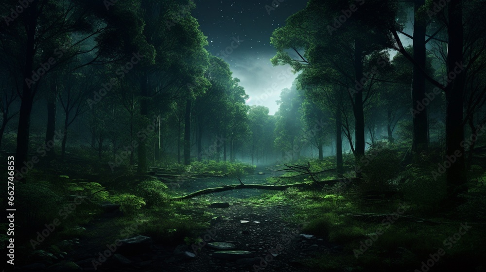 Green dark magical forest night fantasy wallpaper image Ai generated ...