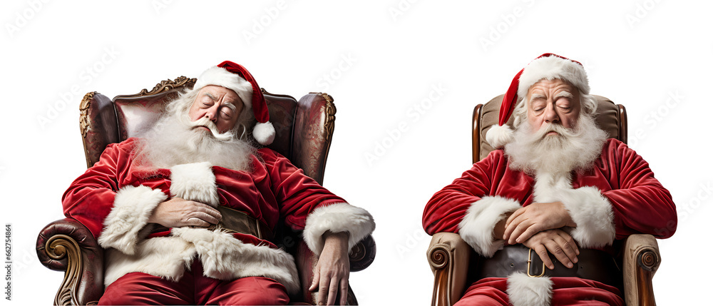 Santa Claus Asleep in a Chair After His Busy Deliveries on Transparent ...