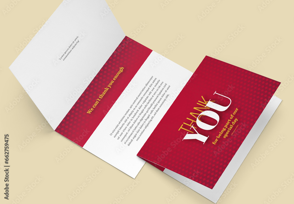 Thank You Card Layout with Red Accents Stock Template | Adobe Stock