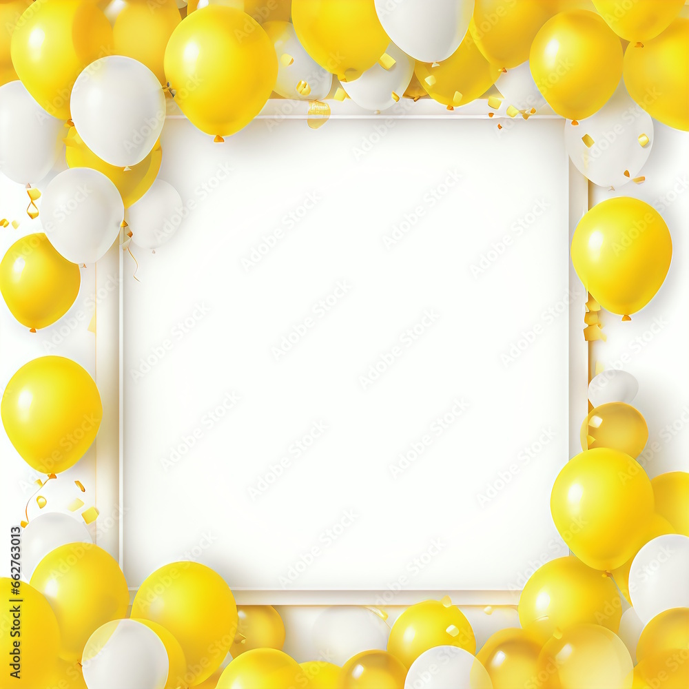 Yellow Balloon Frame of Invitation Card Design Template with White ...
