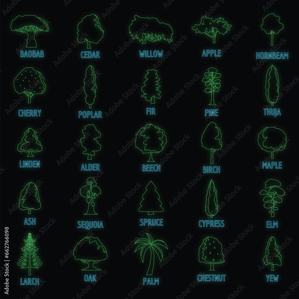 Tree types icons set. Outline illustration of 25 tree types vector ... Tree types icons set. Outline illustration of 25 tree types vector ...