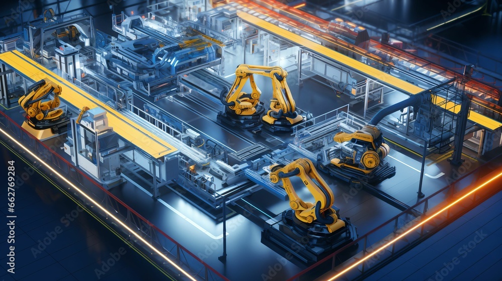 Car Factory Concept: Automated Robot Arm Assembly Line Manufacturing ...