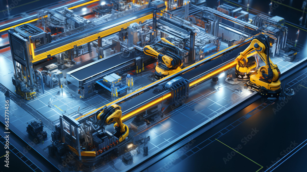 Car Factory Concept: Automated Robot Arm Assembly Line Manufacturing ...