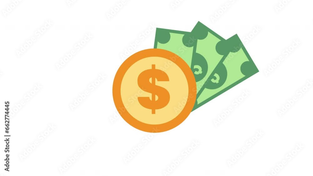 2D animated green dollars. cash dollar bills. Paper money icon, Green ...