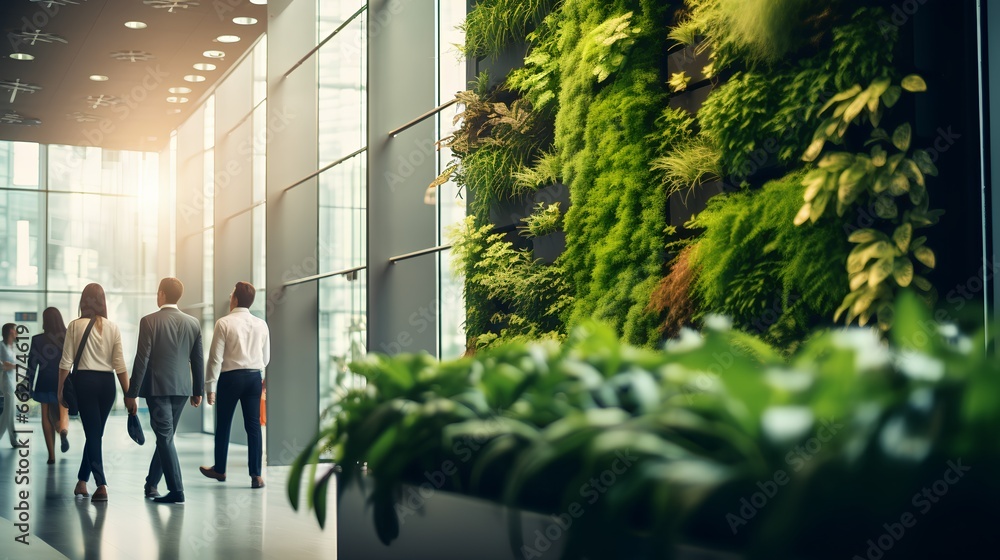 Modern corporate office space with green walls. Sustainable and nature ...