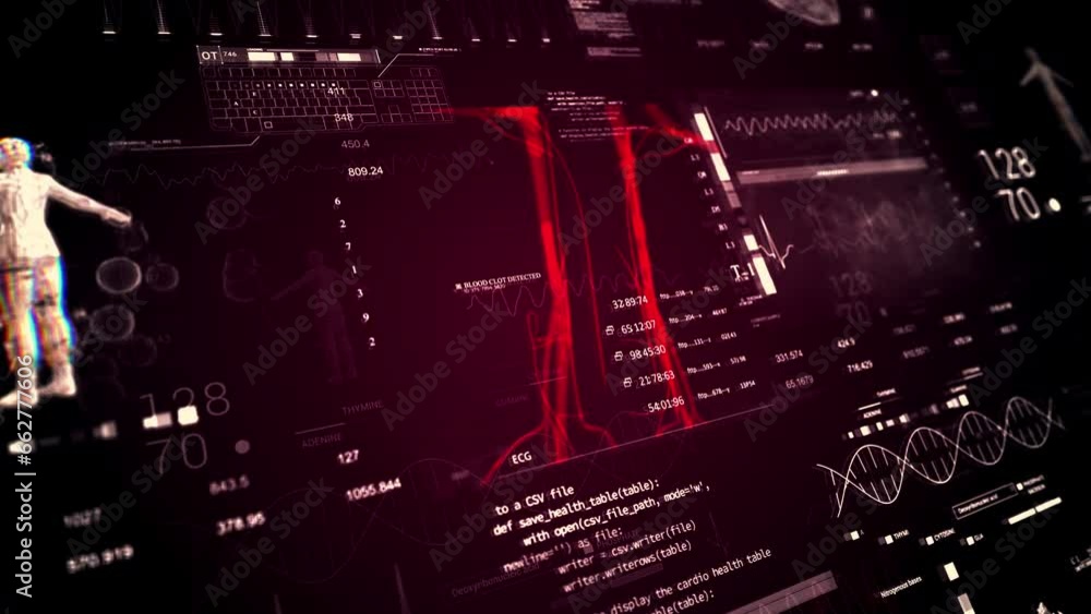 Medical monitor.HUD.DNA.Heads up display.Heard rate monitor. Analyzing ...