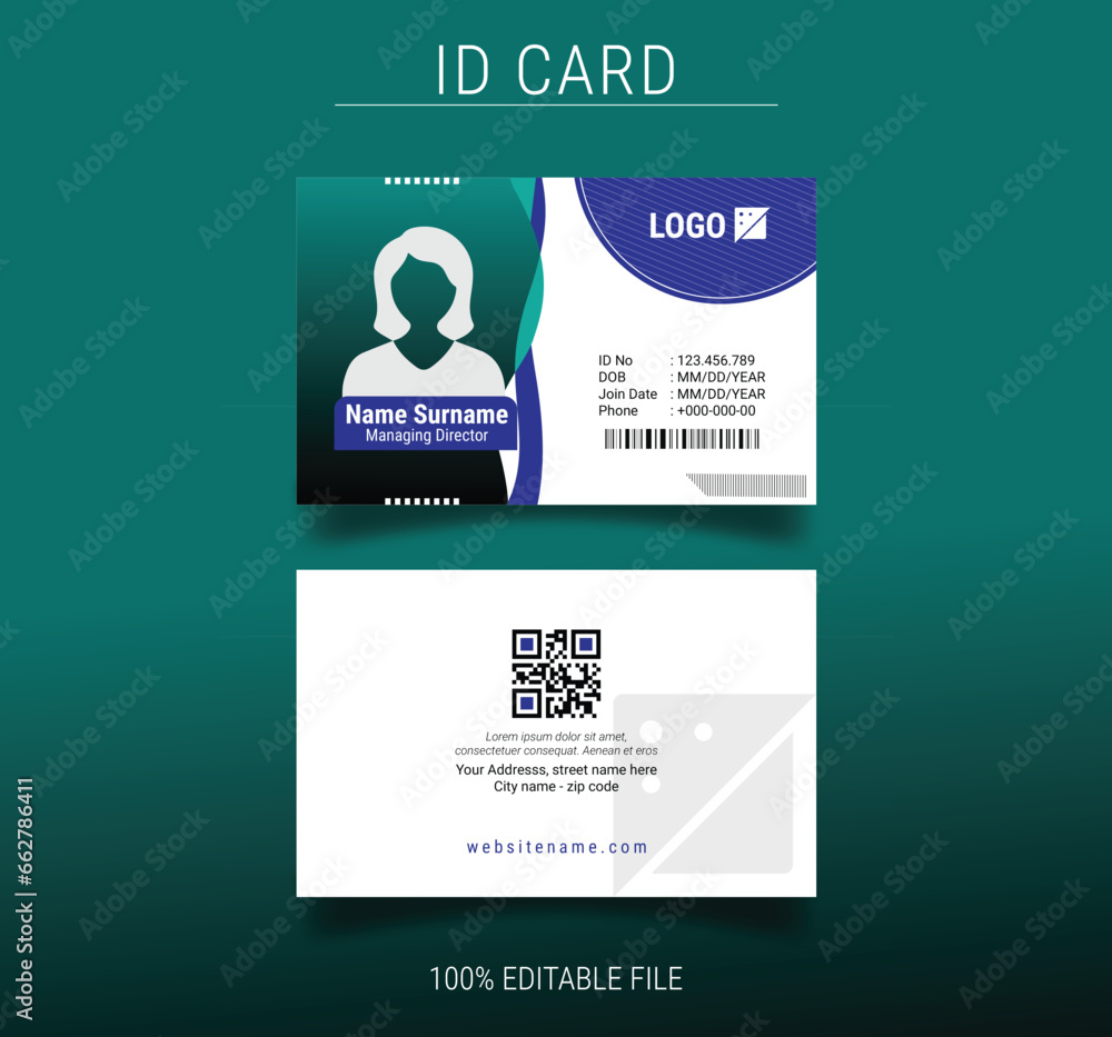 Modern horizontal ID Card Template with an author photo place | Office ...