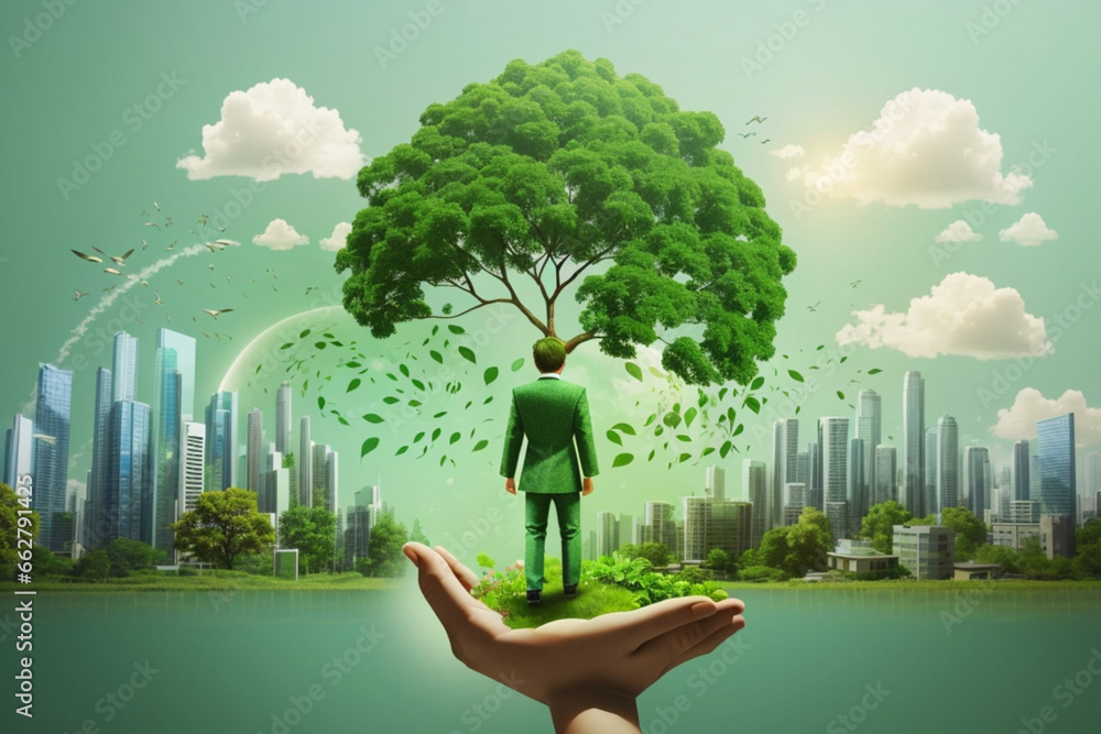 Sustainable environment concept. The image depicts human thinking ...