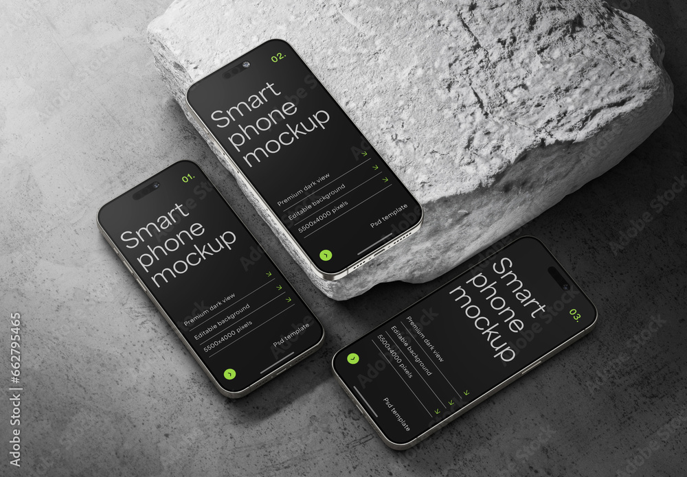 Smartphone Mockup on Stone Background Stock Template | Adobe Stock