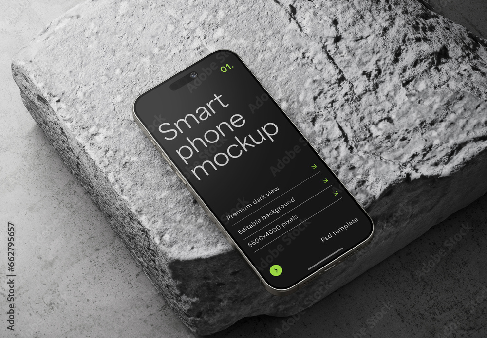 Smartphone Mockup on Stone Background Stock Template | Adobe Stock