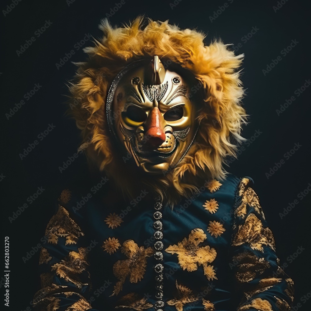 The lion mask in the portrait symbolizes the trickster's cunning and ...