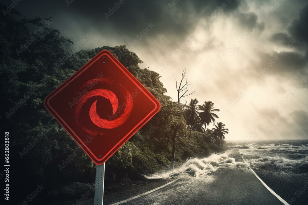 Traffic sign indicating hurricane warning. Generative AI Stock ...