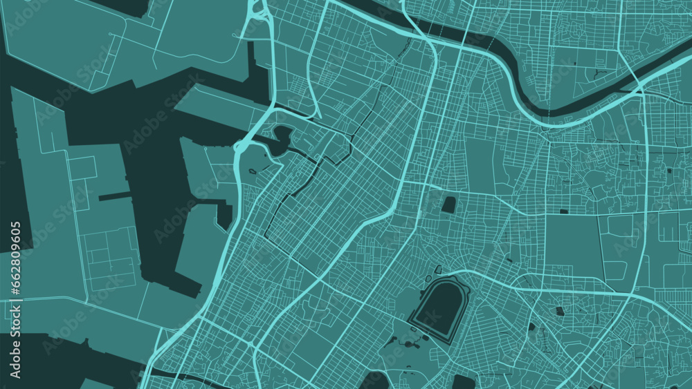 Green vector map of Sakai, Japan. Urban city road map art poster ...