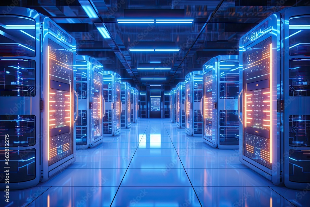 Super computer and quantum server rack in Data center control room ...