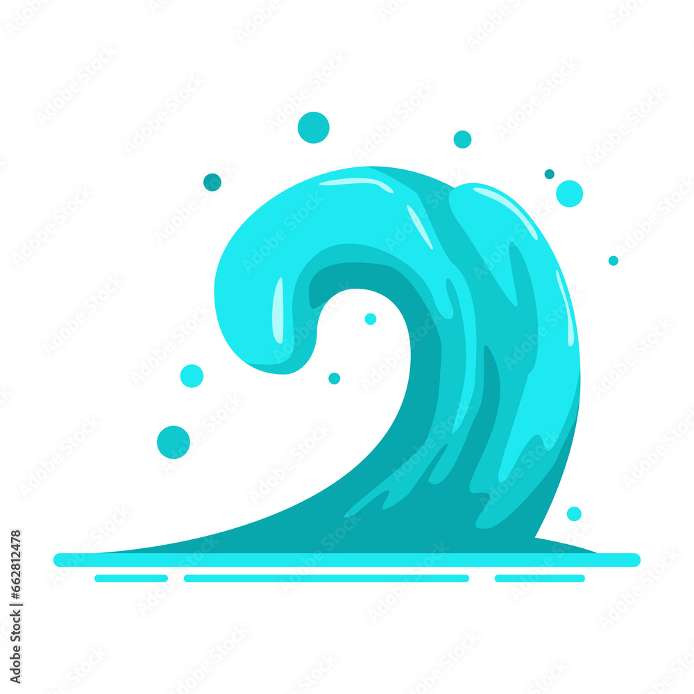 Poster Water wave in the flat cartoon style isolated on white ...