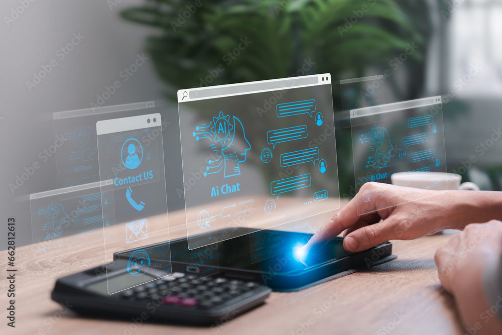 AI, Artificial Intelligence innovation technology for business work concept, Businesswomen use ...