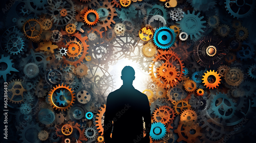 An image of a person's silhouette made up of interconnected gears and ...