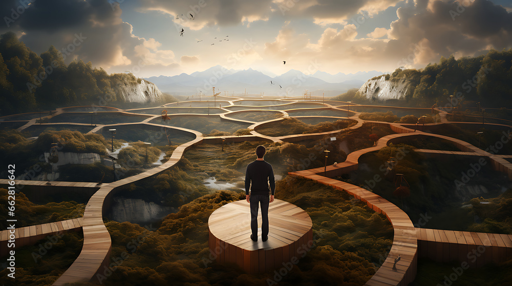 A thought-provoking visual of a person standing at a crossroads, with ...