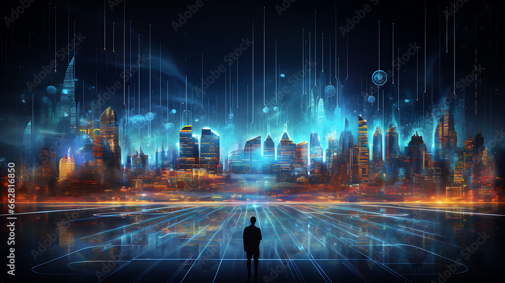 Design an abstract representation of a technological future, with ...