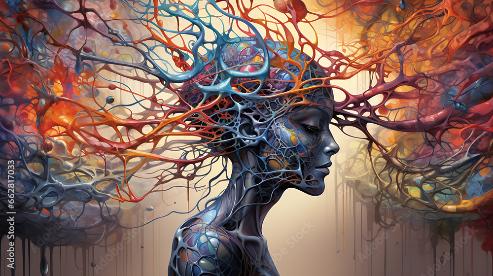 Produce an abstract representation of the human mind, with neurons and ...