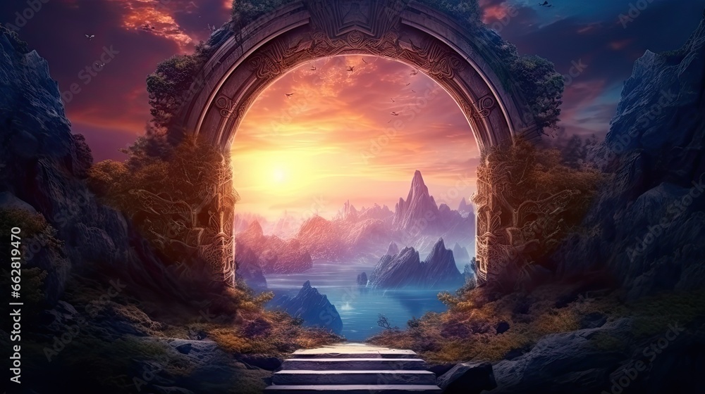Magic Gate. Mysterious Entrance portal to Fantasy world. Ancient ruins ...