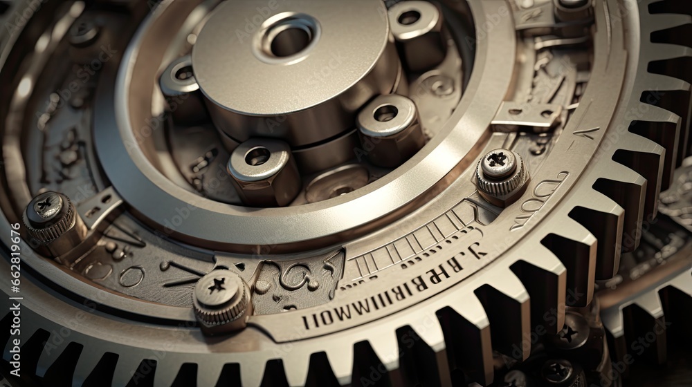 Macro photo of tooth wheel mechanism with MENTAL HEALTH, HAPPINESS ...