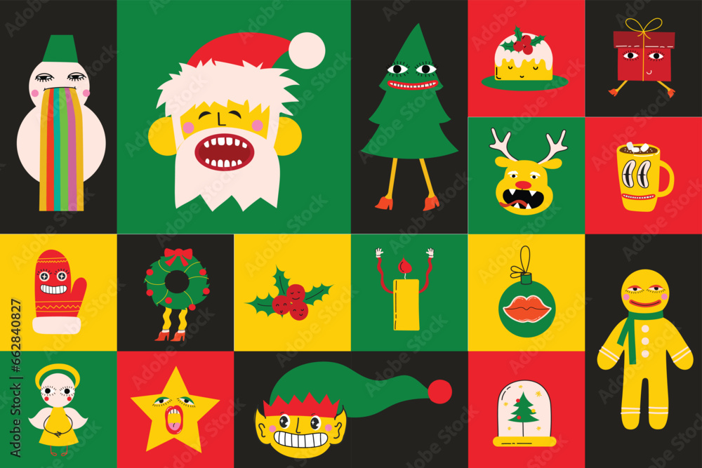 Cute Christmas stickers. Collection of Christmas decorations, holiday ...