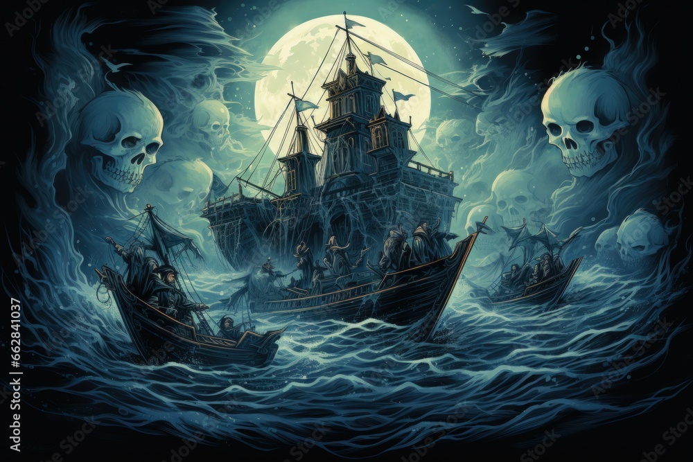 Cursed ghost ships, forever sailing the seas with ghostly crews seeking ...