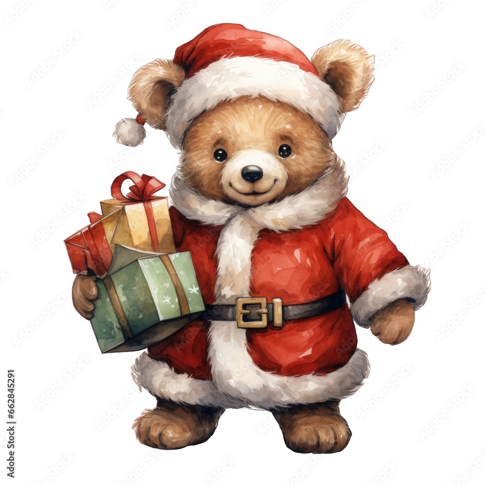 Watercolor clipart teddy santa. Generative AI. Stock Illustration ...
