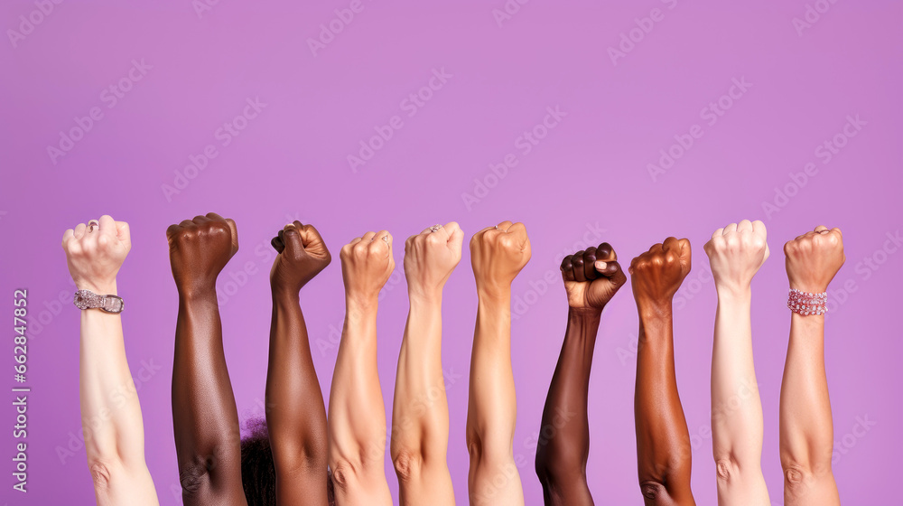 Raised fist of a women for international women day and the feminist ...
