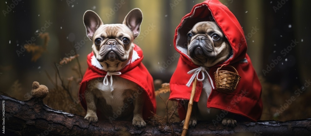 French Bulldog dogs dressed as fairy tale characters Little Red Riding ...