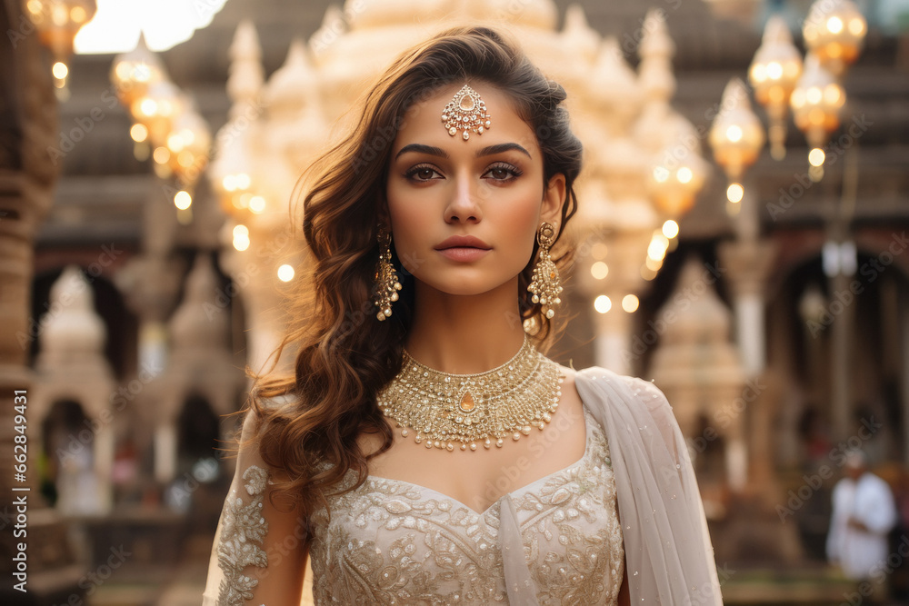 Smiling beautiful Indian bride wearing jewelery Stock Photo | Adobe Stock