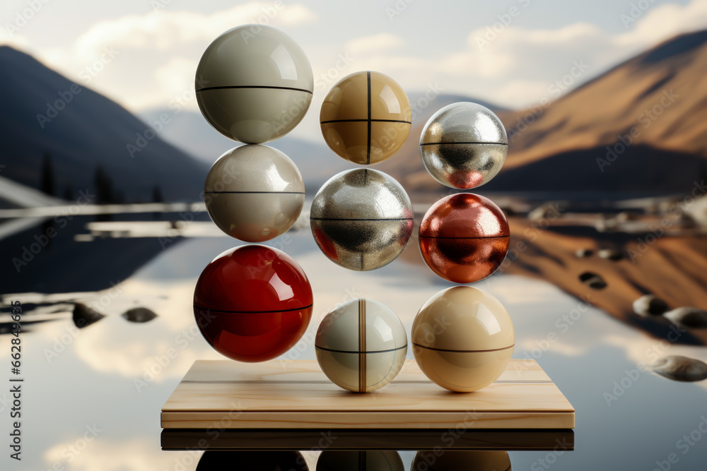a model of a physical object or system with balls of different ...