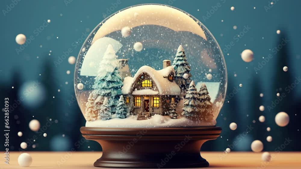 Crystal ball, snowball with snowy Christmas tree and house inside ...