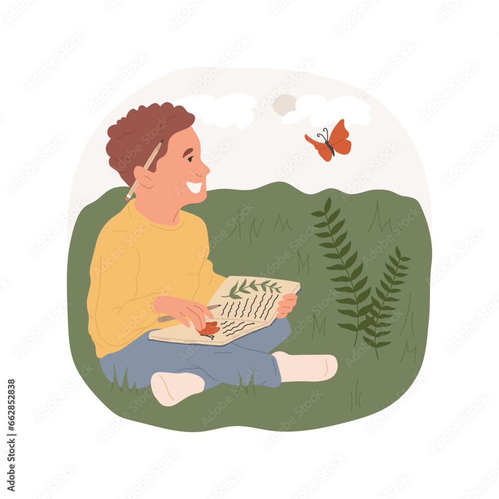 Nature journaling isolated cartoon vector illustration. Young ... Nature journaling isolated cartoon vector illustration. Young ...