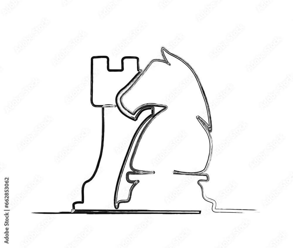 Minimalis chess knight and rook outline hand drawn illustration. Simple ...