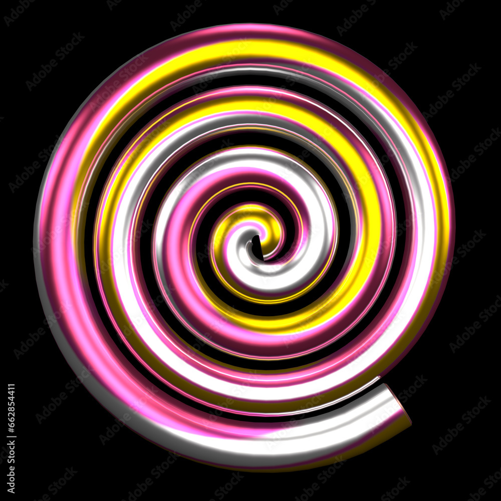 Spiral figure of yellow-pink and silver metallic color isolated on a ...