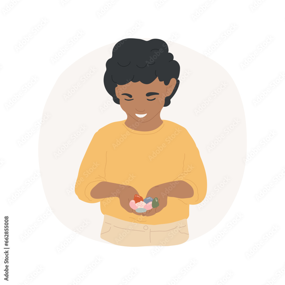 Rocks isolated cartoon vector illustration. Happy boy with handful of ...
