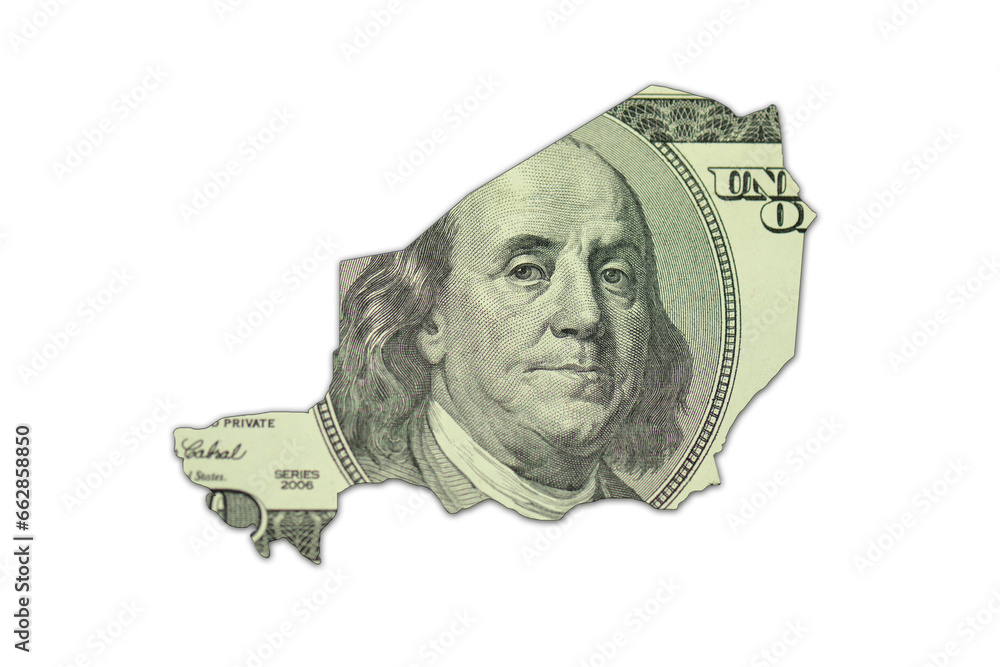map of niger on a american dollar money texture on the white background ...