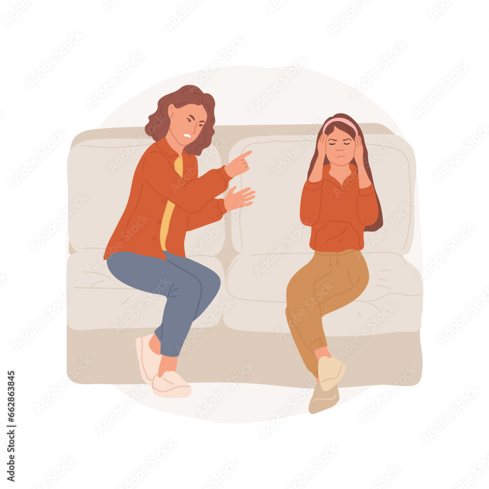 Not listening to parents isolated cartoon vector illustration. Sad teen ...