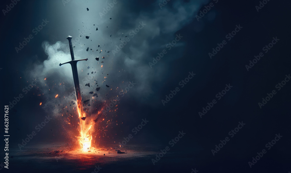 Peaceforged Blade: The Christlike Warrior. A flaming sword stuck in the ...