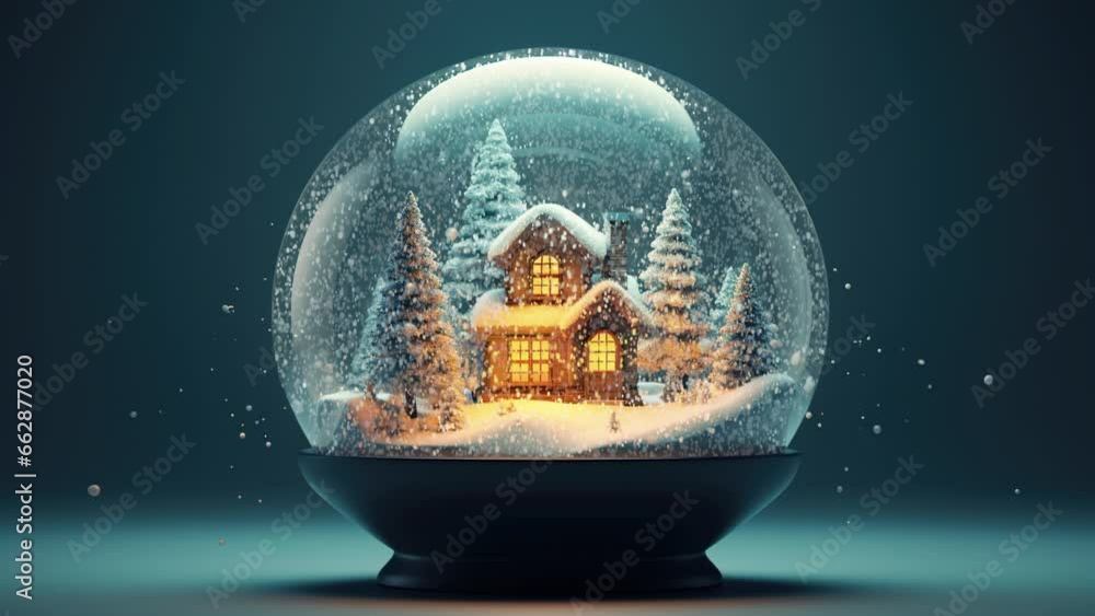 Crystal ball, snowball with snowy Christmas tree and house inside ...