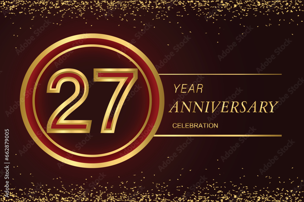 27th anniversary logo with gold double line style decorated with ...