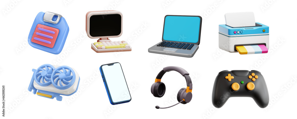 Computer devices 3d render vector icon set. Computer, laptop ...