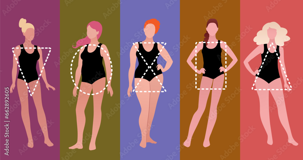 Vector illustrations collection of body-positive female body types ...
